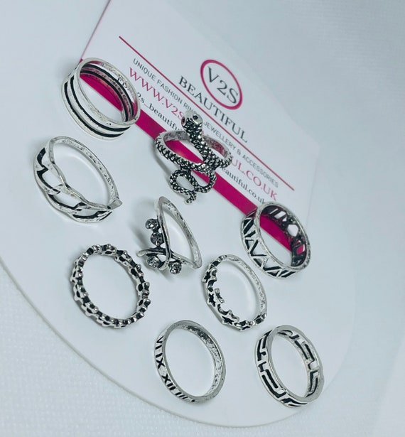 Minimalist Silver Ring Set for Women Indie Rings Chunky Silver Rings Chain Ring Silver Snake Ring Stackable Silver Ring Set Uk Gift UK Etsy Hong Kong