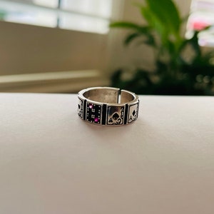 Playing Card Ring, Adjustable 925 Sterling Silver Ring Unisex Playing ...