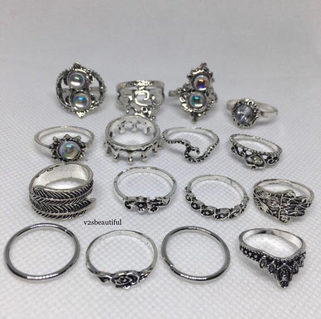 16 Boho Ring Set Assorted Vintage Rings Bohemian Rings Set - Etsy