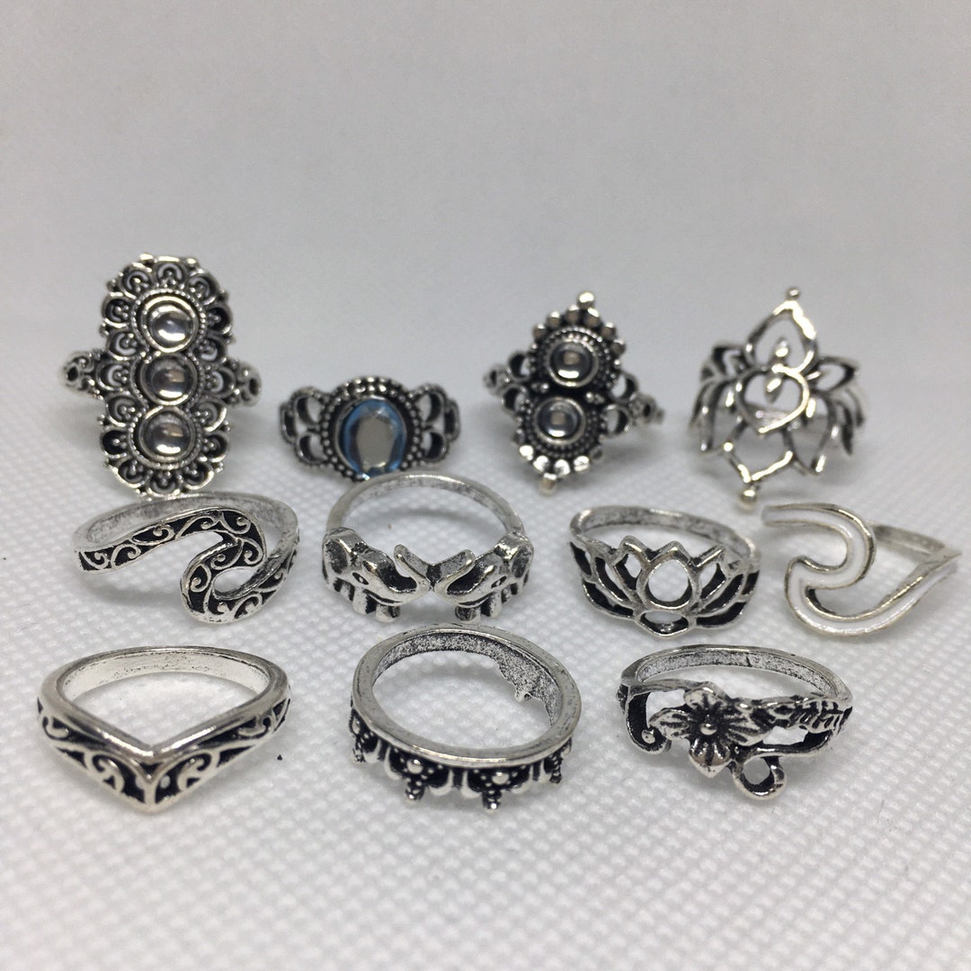 11 Boho Ring Set Silber, Boho Ringe Set für Frauen, Hippie Ringe Silber ...