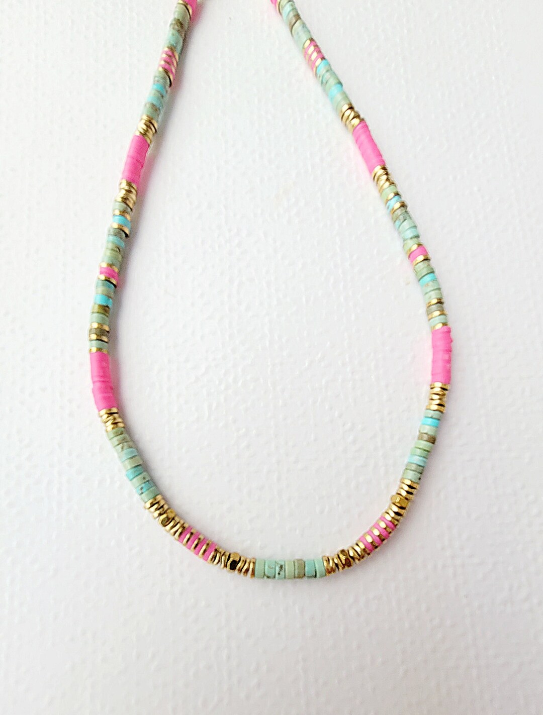 Collier de perles heishi Howlite naturel et perles polymères, femme ...