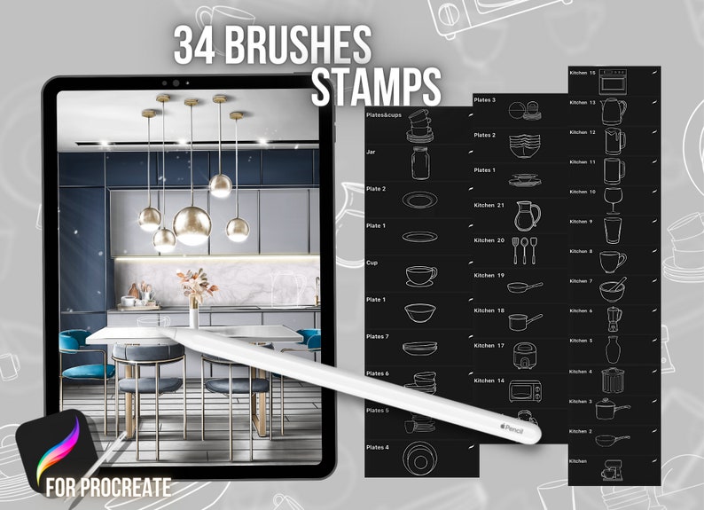 34 Dishes Procreate Brushes Procreate Tableware Stamp - Etsy
