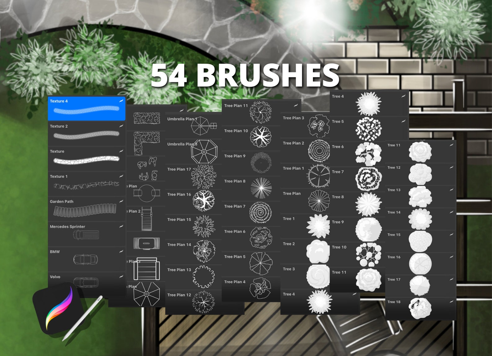Landscape Element Brush Procreate, Procreate Architecture, Tree Brush ...