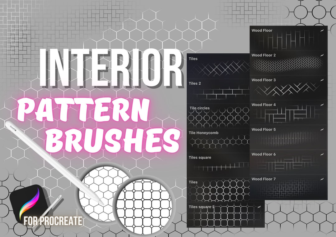 14 Interior Pattern Brushes for Procreate, Interior Sketch Brushset ...