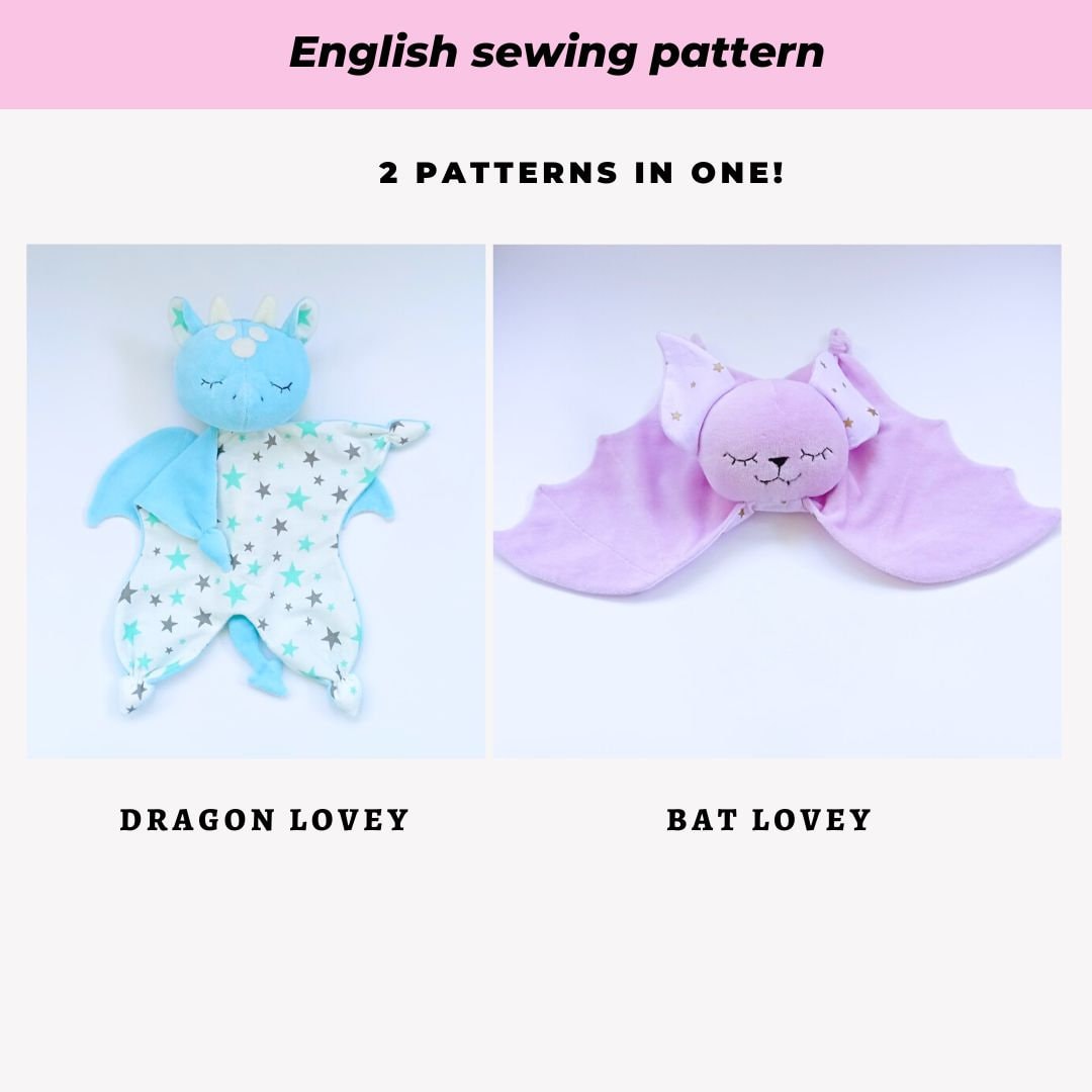 2 in 1 PDF Sewing Pattern Dragon and Bat Baby Lovey Baby Comforter - Etsy