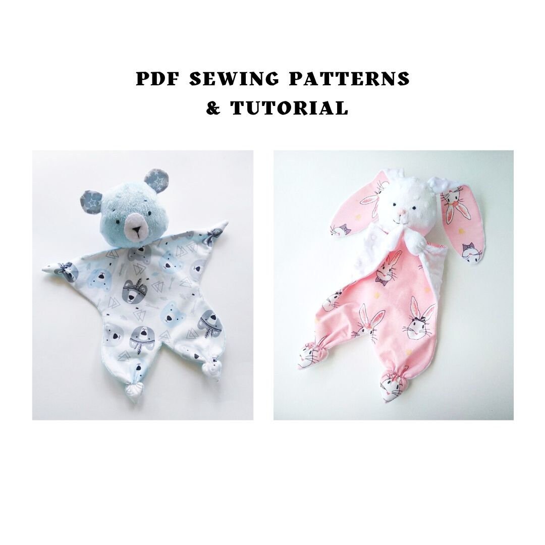 2 in 1 PDF Sewing Pattern Bear Lovey and Bunny Lovey Security Blanket ...