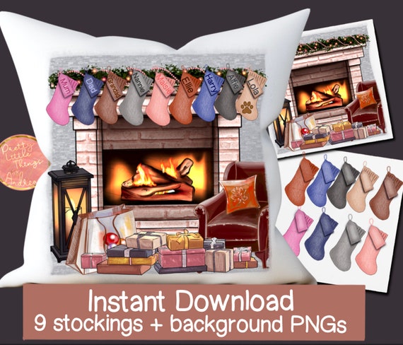 Christmas Family Fireplace Clipart Set. 9 Individual Stockings - Etsy