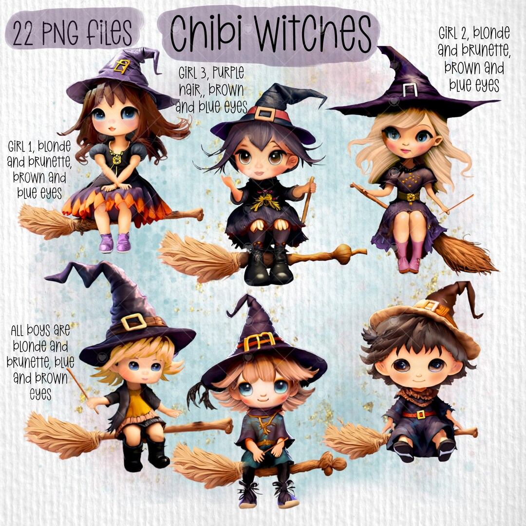 Cute Halloween Witch/warlock Chibi Dolls. 22 Pngs. 10 Girls, 12 Boys ...