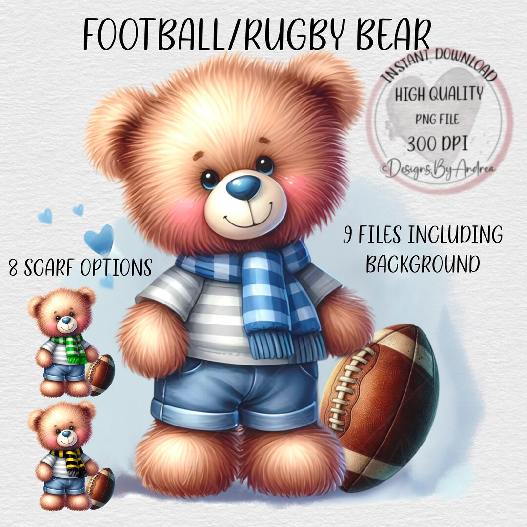 Rugby Teddy Bear PNG Clipart: 8 Scarf Colors (digital Download - Etsy