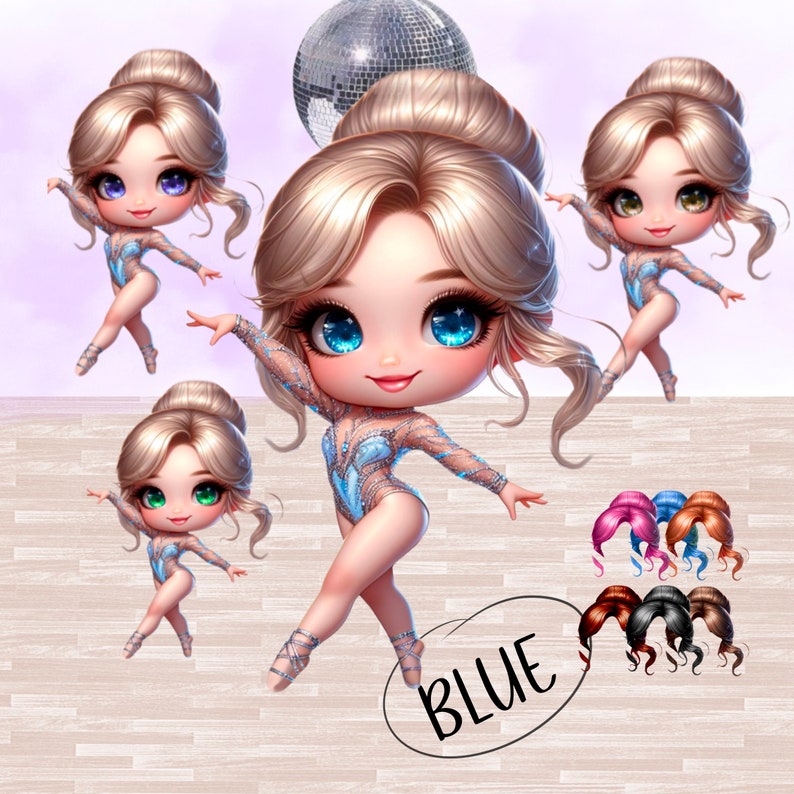 Disco Dancer Chibi Doll Clipart: Customizable Costume & Hair (digital ...