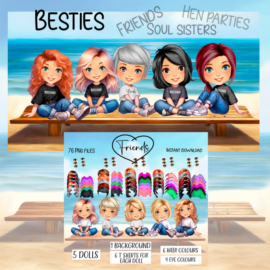Chibi Besties Clipart: Friends, Hen Girls, Soul Sisters (76 PNG) - Etsy
