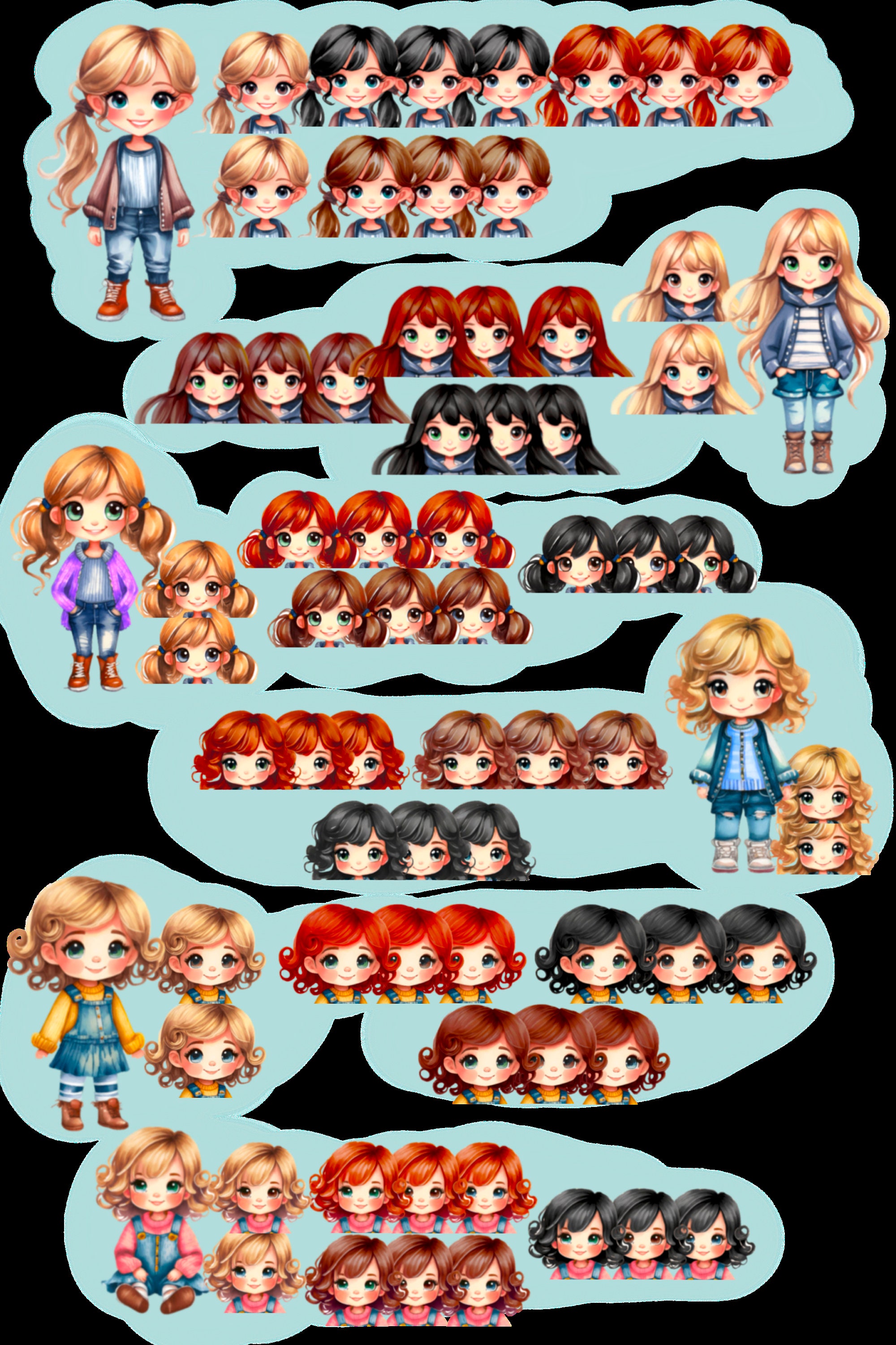 Huge Chibi Bundle. 111 Complete Doll Pngs. 39 Mum/grandmas, 36 Girls ...