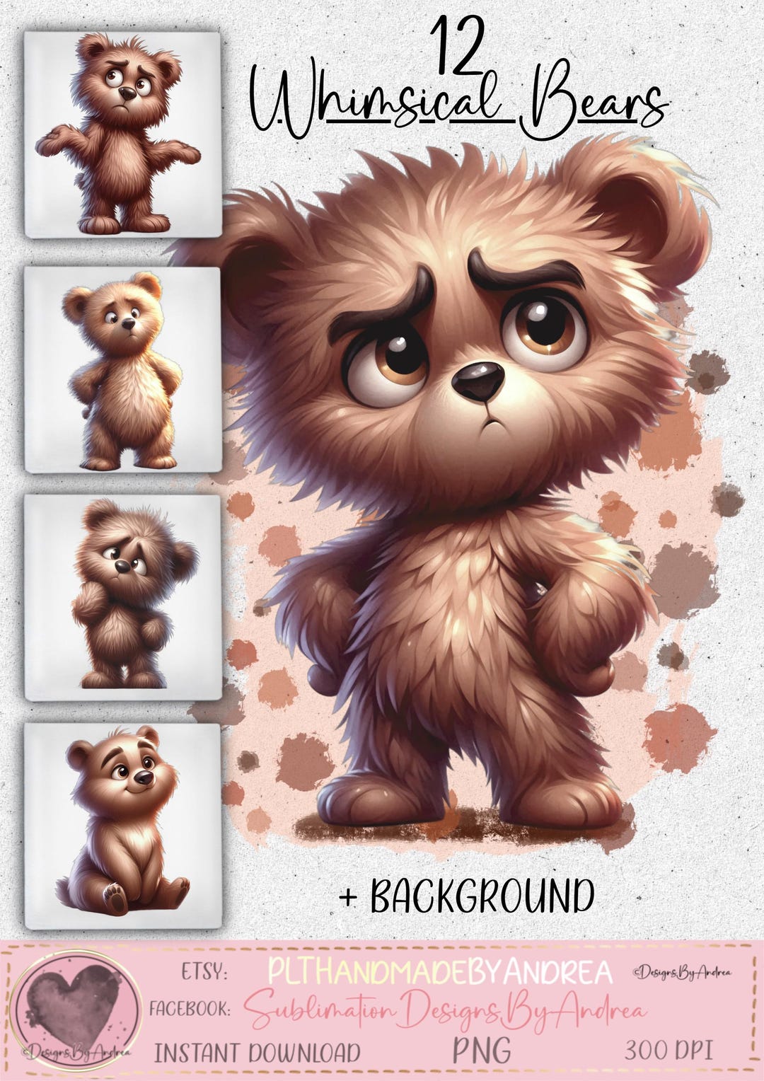 Whimsical Bears. Funny Teddy Bears. 12 Pngs Plus FREE Optional ...