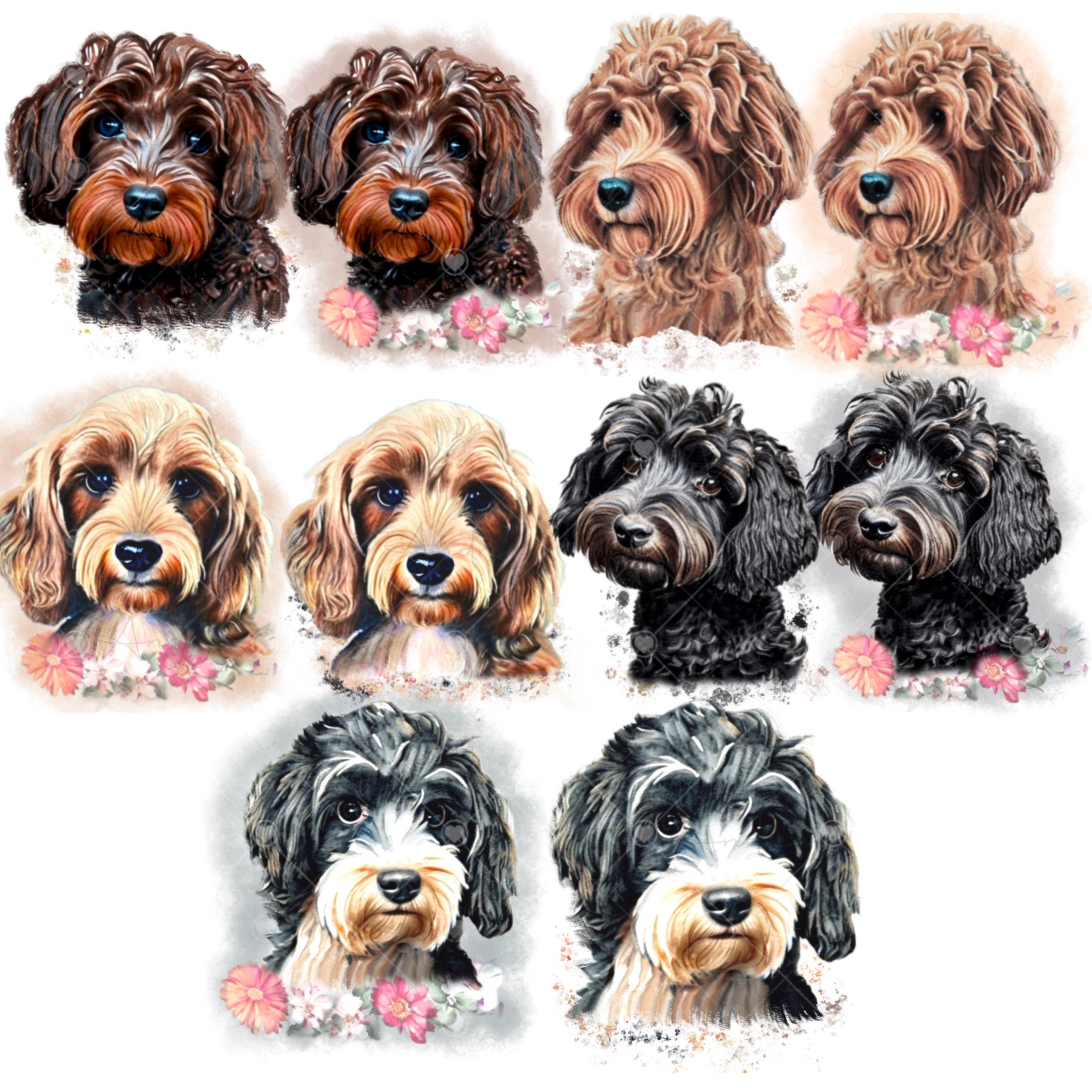 Cute Cockapoos. 5 Different Cockapoos, With and Without Flowers, 10 PNG ...
