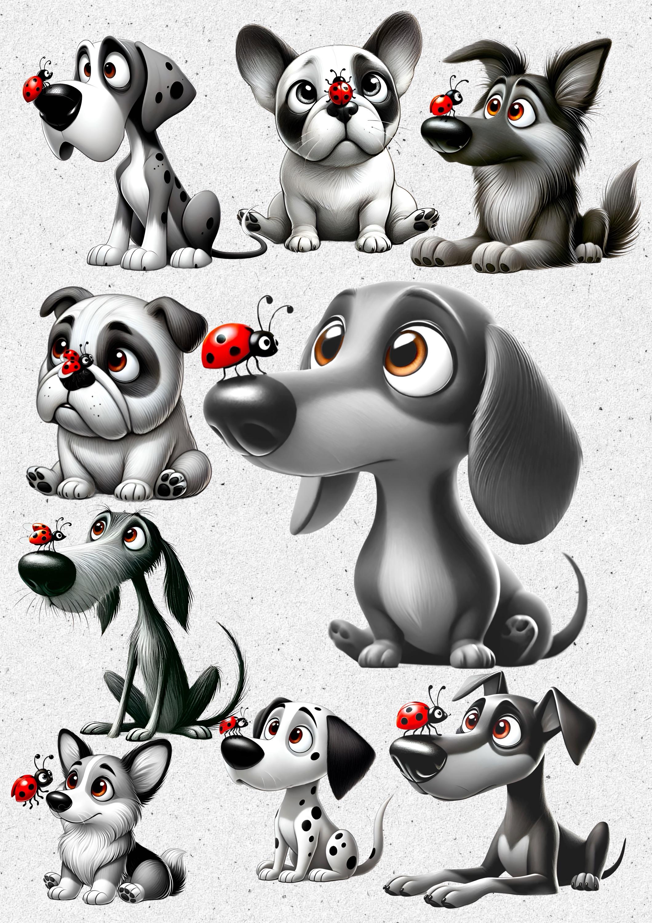 Dog Breeds PNG Clipart: Whimsical Dogs With Ladybug (instant Download ...