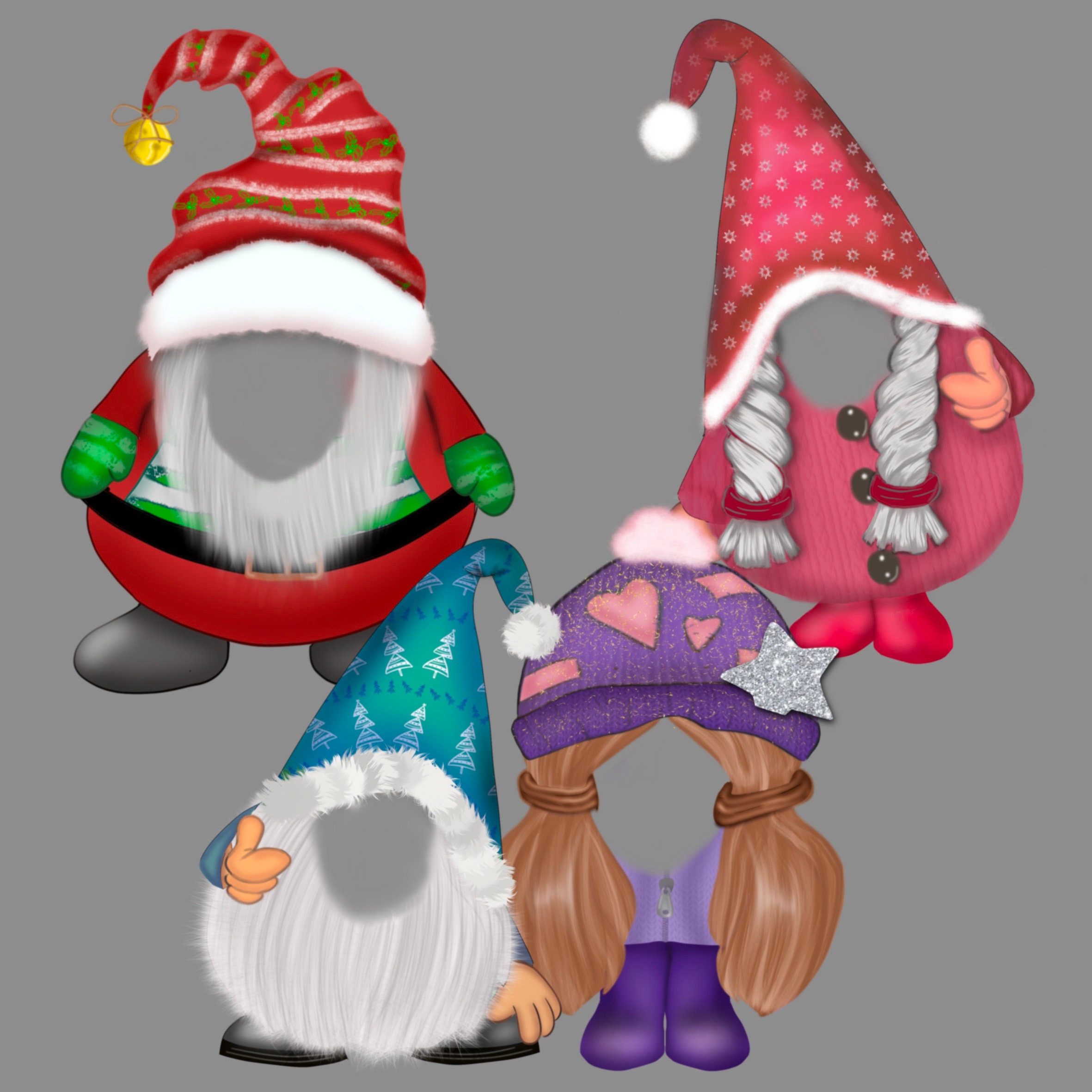 Gnome Yourself! Cute Gnomes X 4, With Cut Out for Face for Photo ...