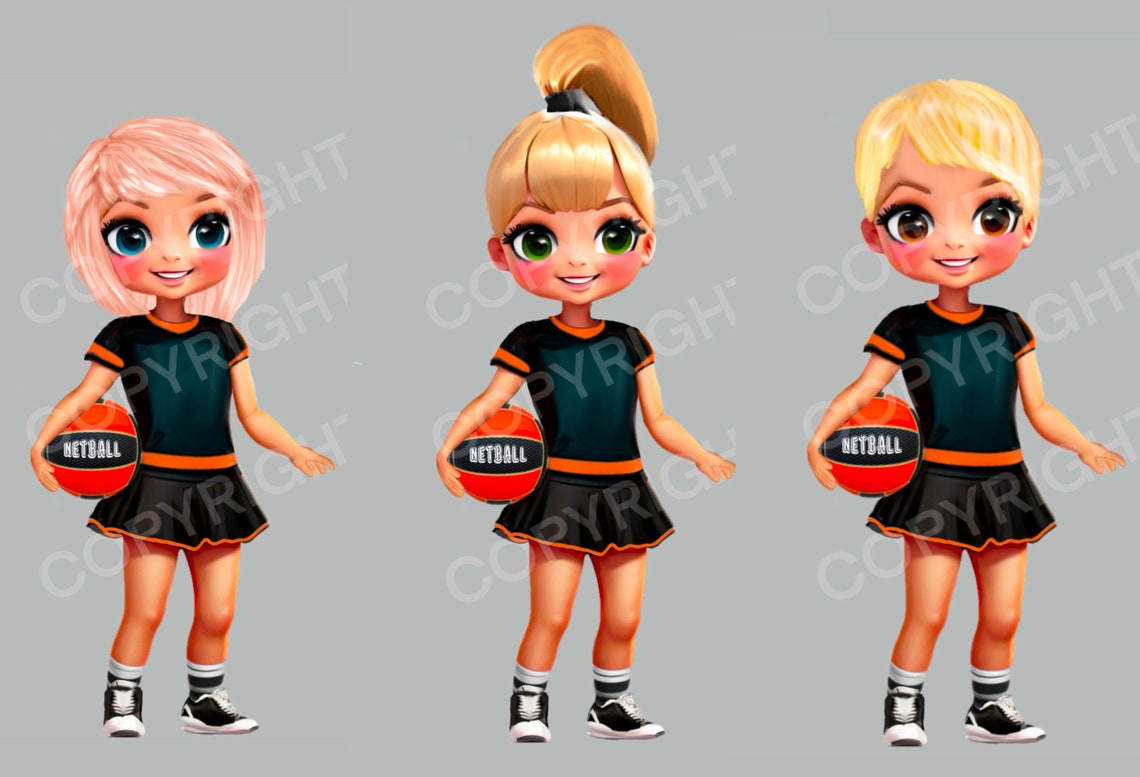 Netball Team Chibi Dolls. 32 Pngs. 9 Dolls. 3 Hair Styles Each With 3 ...