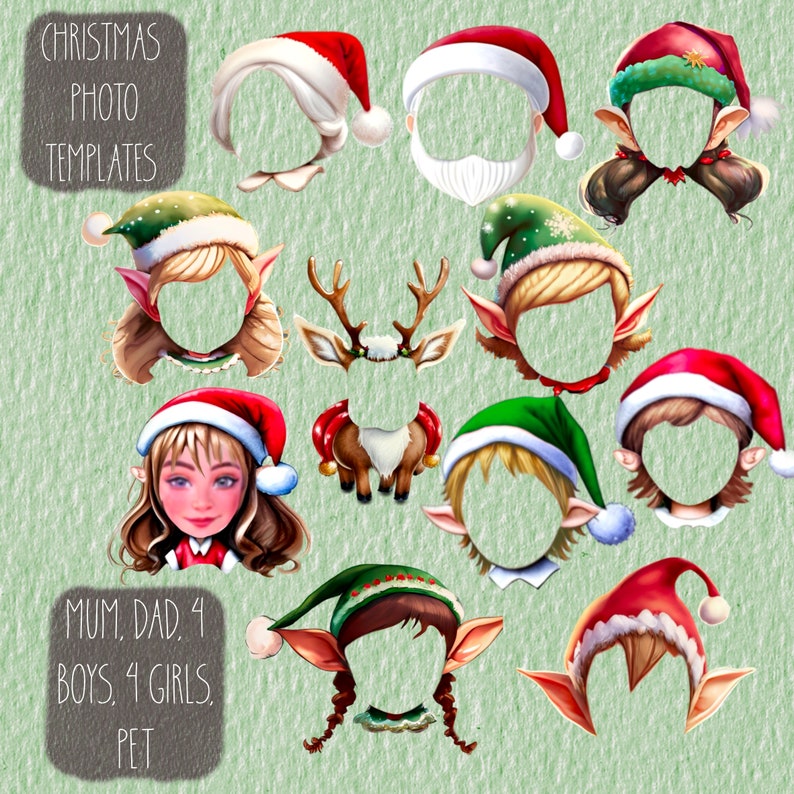 Christmas Photo Template, Santa and Mrs Claus, 8 Elves and a Reindeer ...