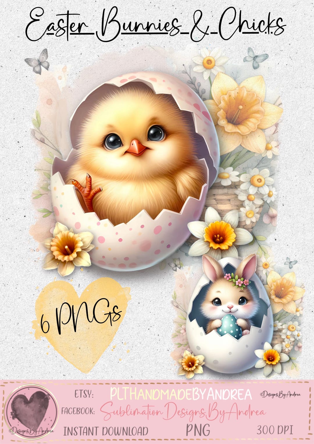 Adorable Easter Bunny Rabbits and Chicks, 3 Bunnies, 3 Chicks, 6 Pngs ...