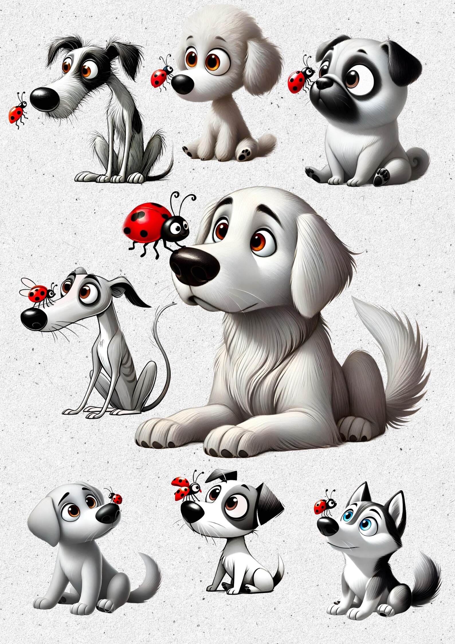 Dog Breeds PNG Clipart: Whimsical Dogs With Ladybug (instant Download ...