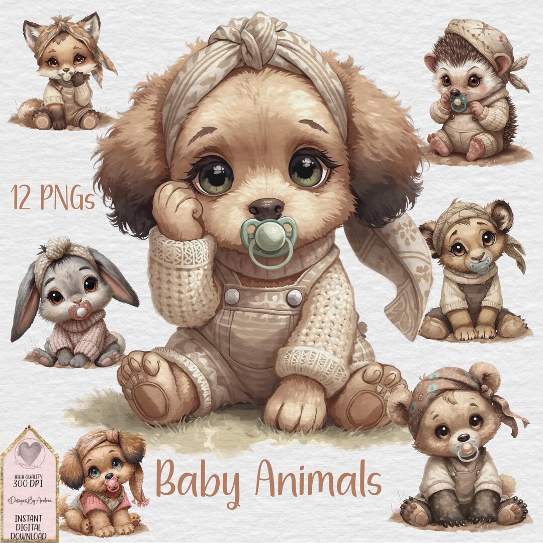 Baby Animals Clipart Set – 12 High-quality Pngs | 300 DPI | Instant ...