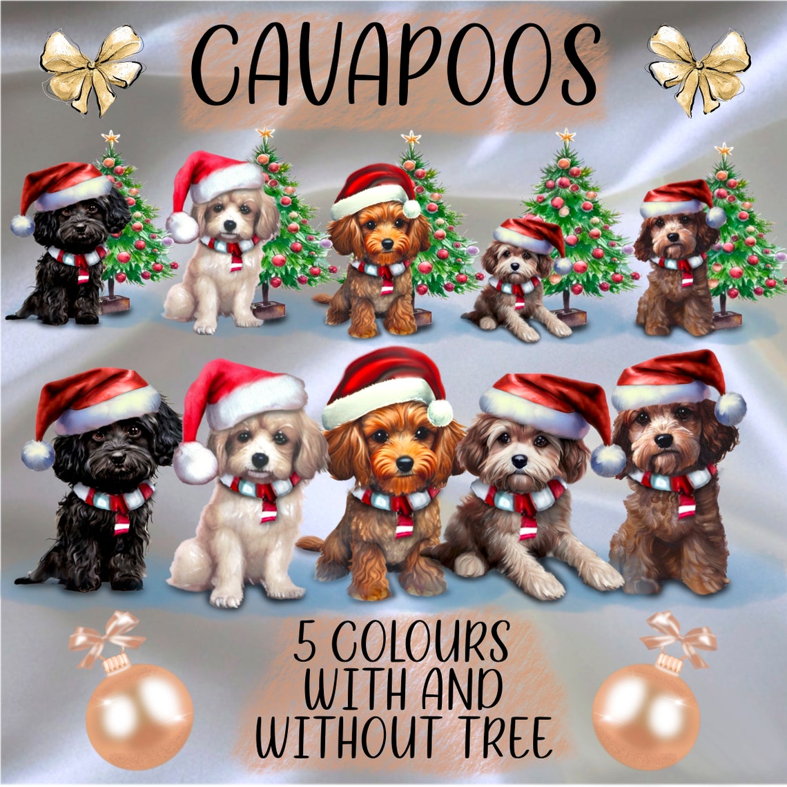 Cute Christmas Cavapoo Pngs. 5 Cockapoos With Hat and Scarf, on Their ...