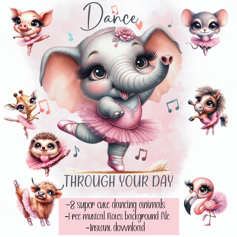8 Super Cute Dancing Animals, FREE Separate Musical Note Background ...