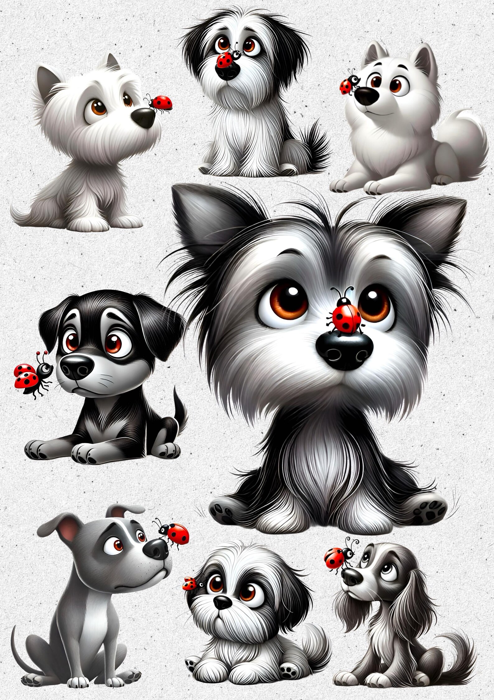 Dog Breeds PNG Clipart: Whimsical Dogs With Ladybug (instant Download ...