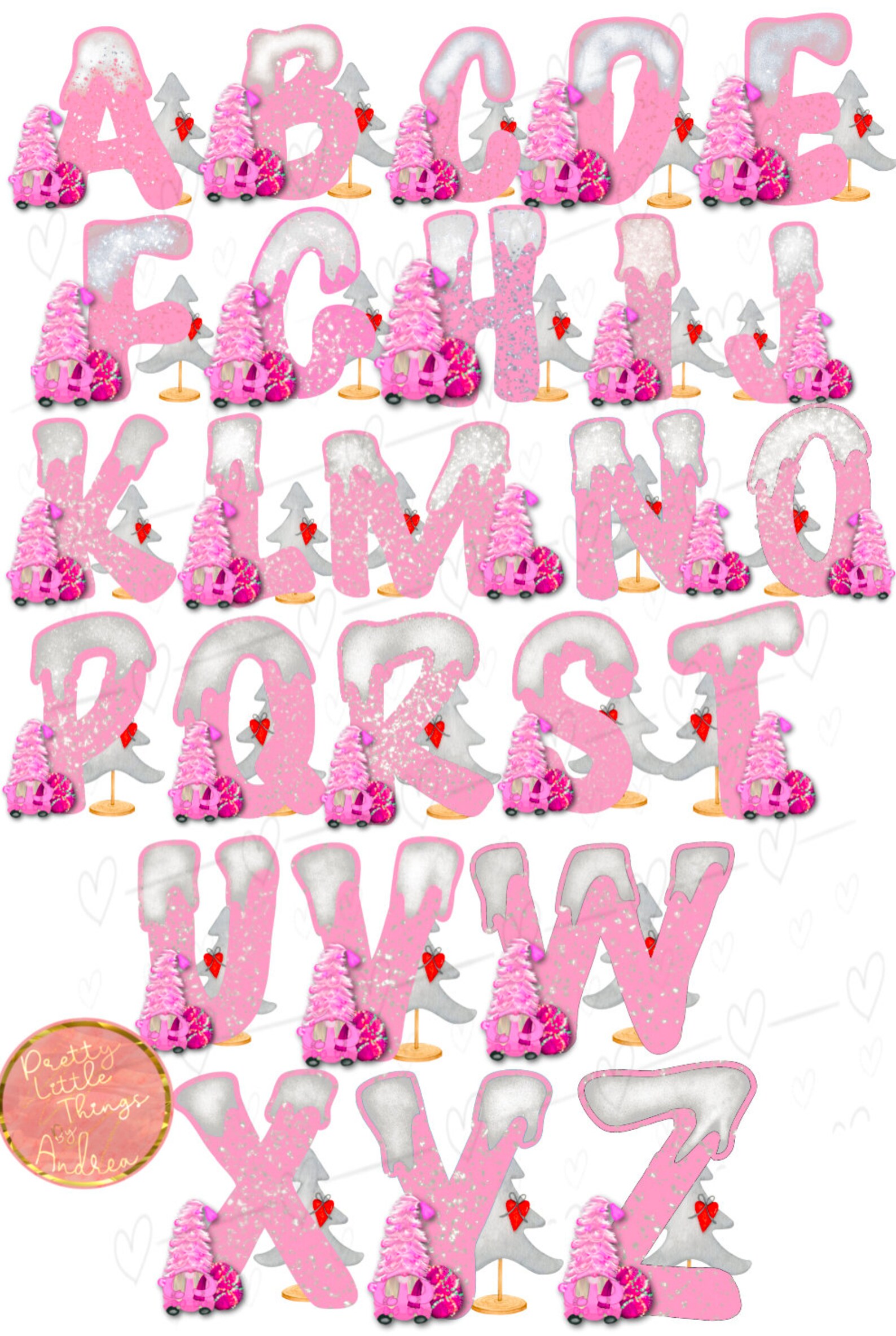 Christmas Gnome, Gonk Alphabet in Pink. 26 Snow Topped Letters With ...