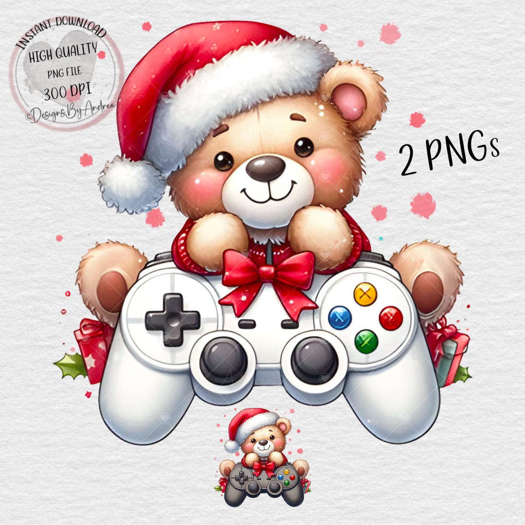 Christmas Teddy Bear PNG: Gamer With Controller (digital Download ...