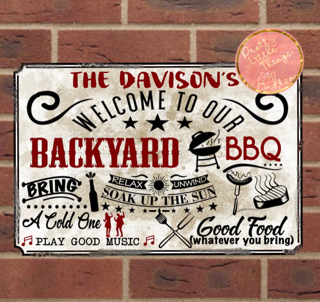 Personalized Backyard BBQ Sign: Distressed Grill Design (digital ...