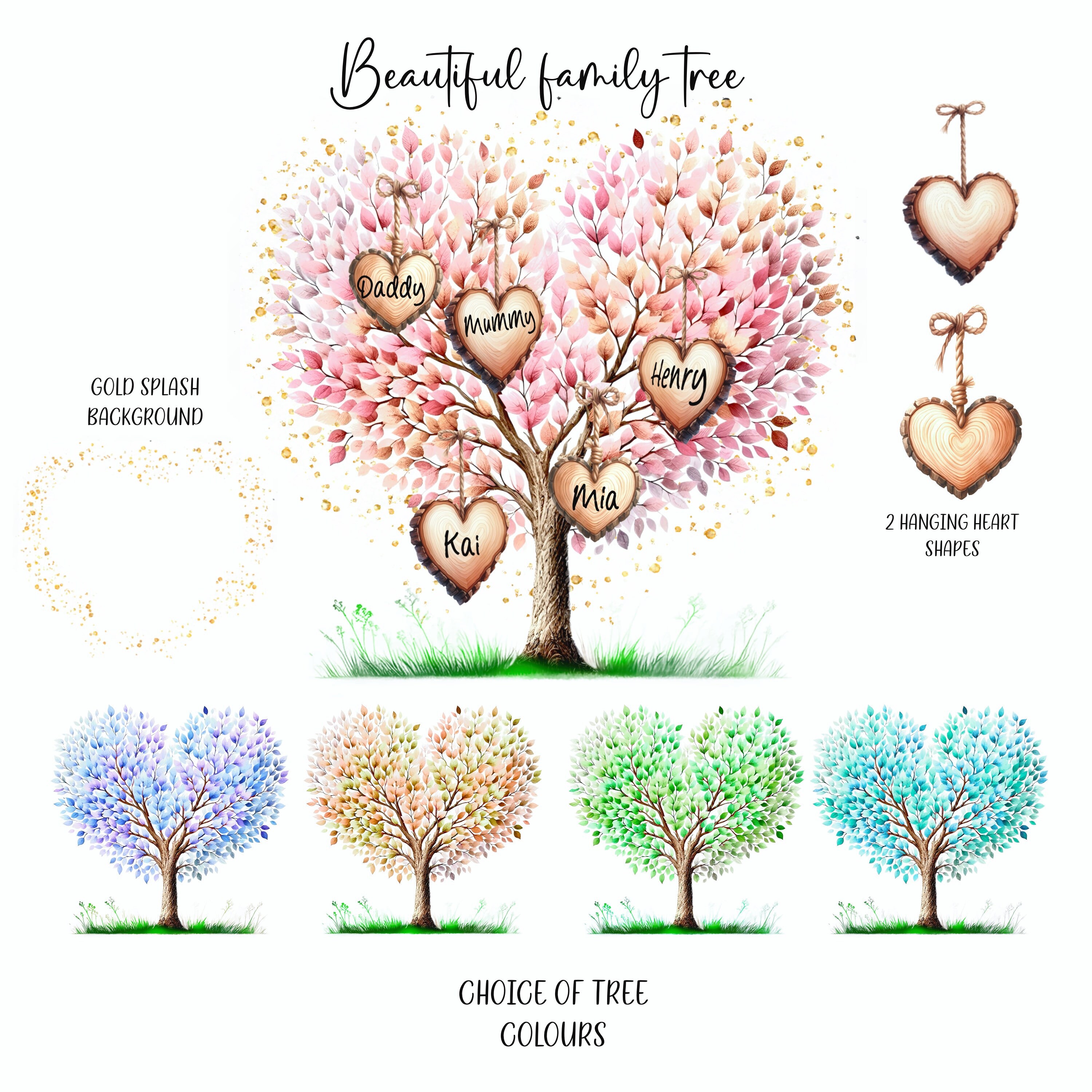 Personalized Family Tree Art: Gold Flecked Background (PNG Files) - Etsy UK