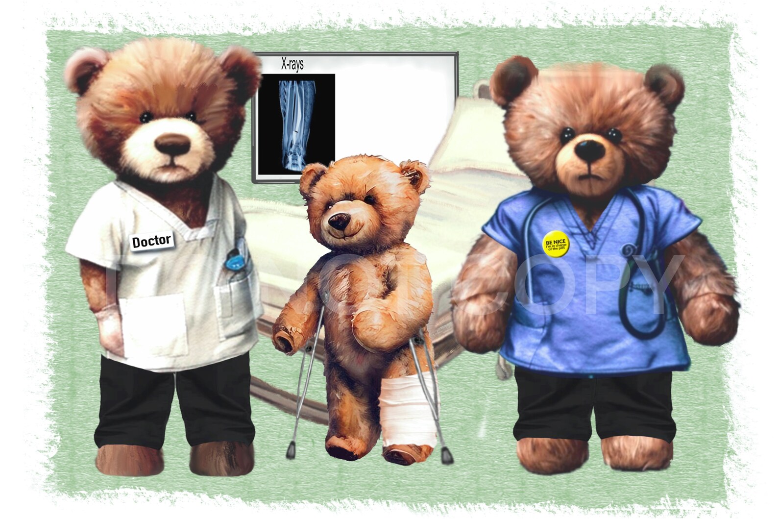 Medic Bears Clipart Set. 10 Files. Doctor, Nurses, Patient Ted, Background, X-ray and Hospital ...