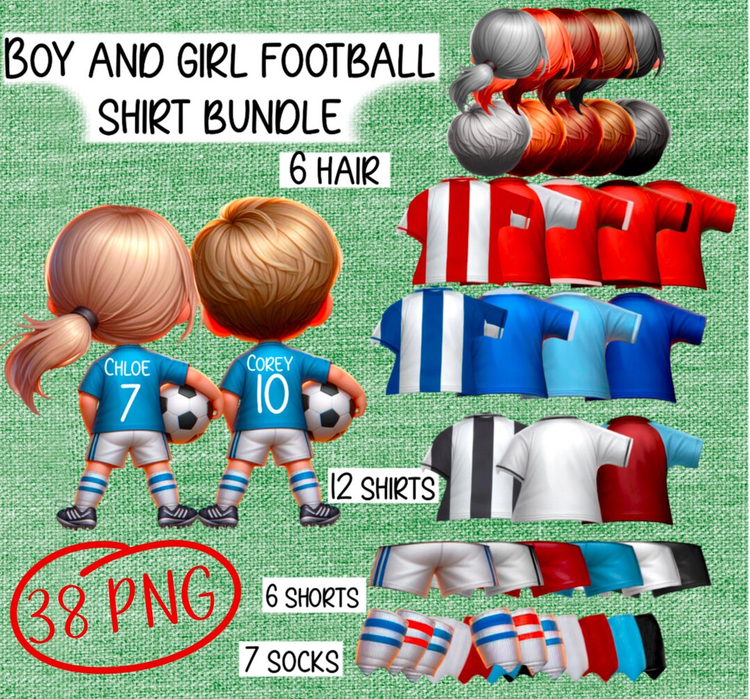 Chibi Football Clipart Bundle: Girl & Boy, Team Shirts (38 Pngs) - Etsy