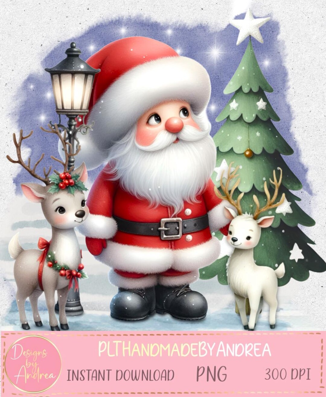 Santa and Reindeer Christmas Scene: PNG, JPEG Sublimation Design ...