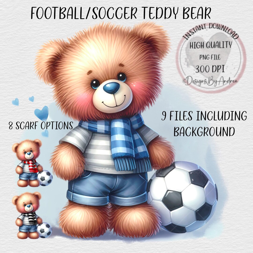 Football, Soccer Teddy Bear. 9 PNG Files Including Background; 8 Scarf ...