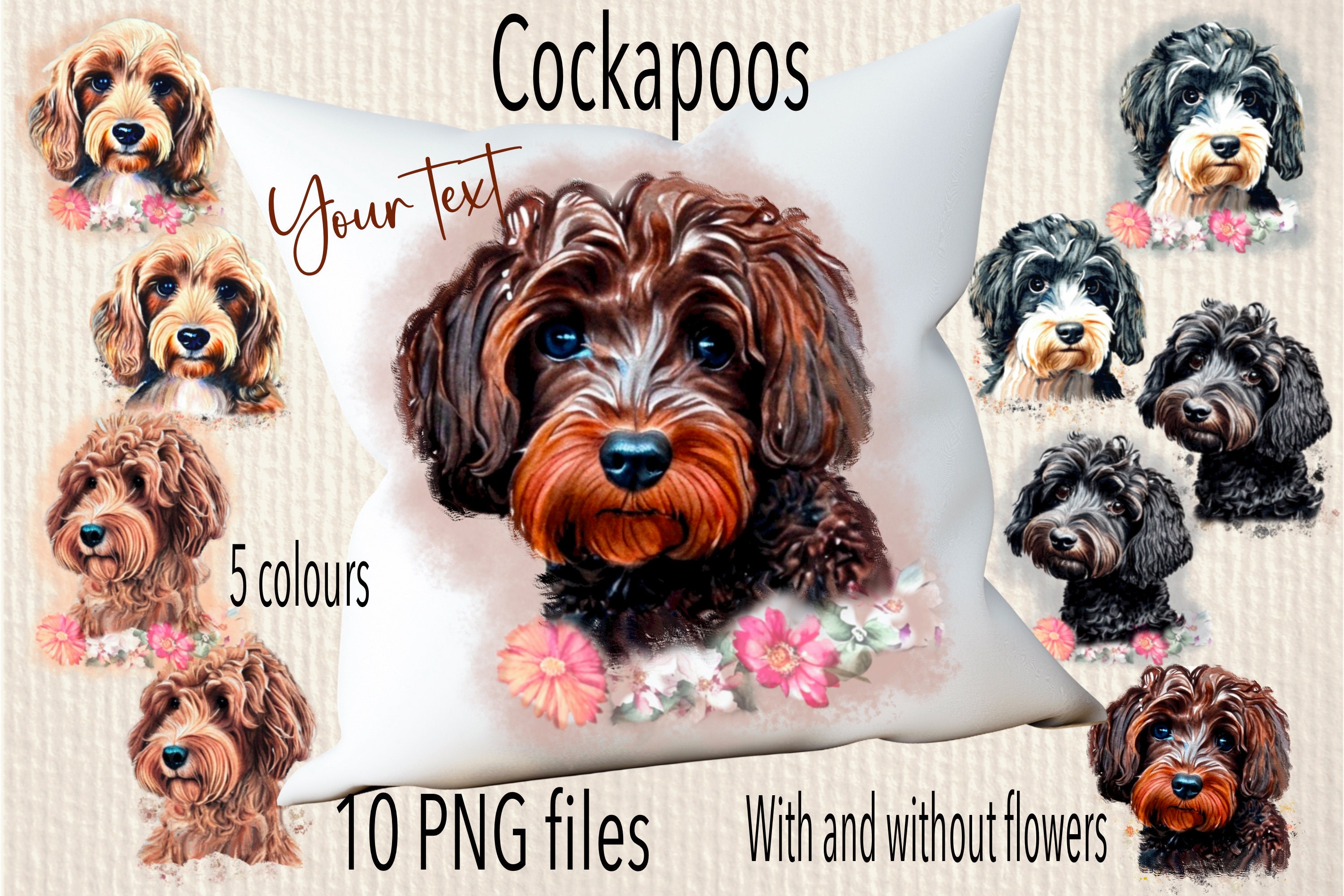Cute Cockapoos. 5 Different Cockapoos, With and Without Flowers, 10 PNG ...