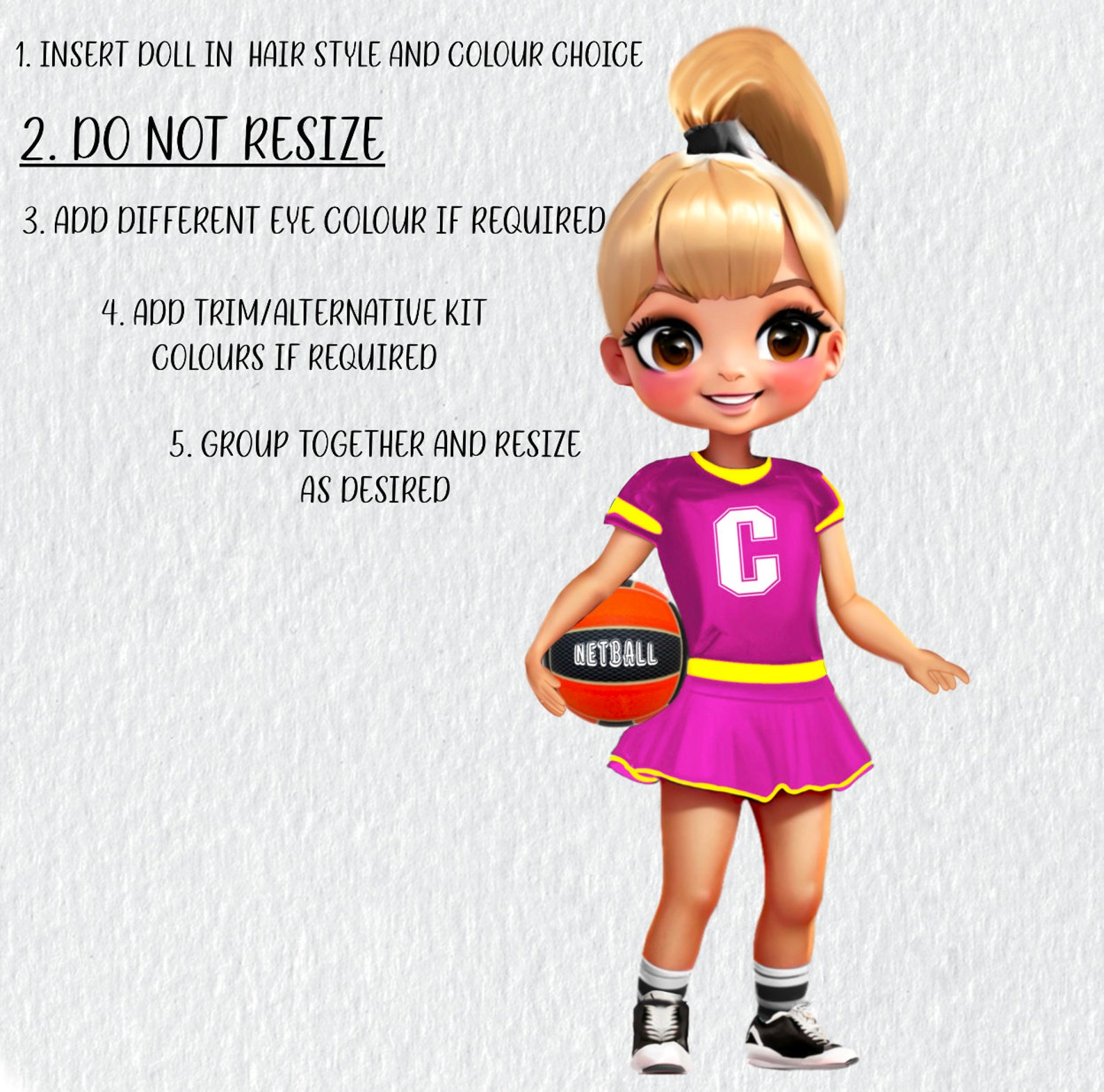 Netball Team Chibi Dolls. 32 Pngs. 9 Dolls. 3 Hair Styles Each With 3 ...