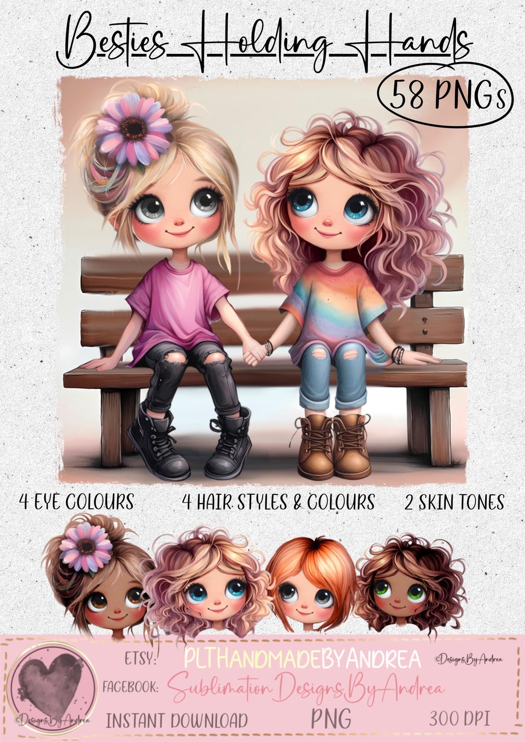 Besties Holding Hands PNG Clipart: Customizable Friends (58 Pngs) - Etsy