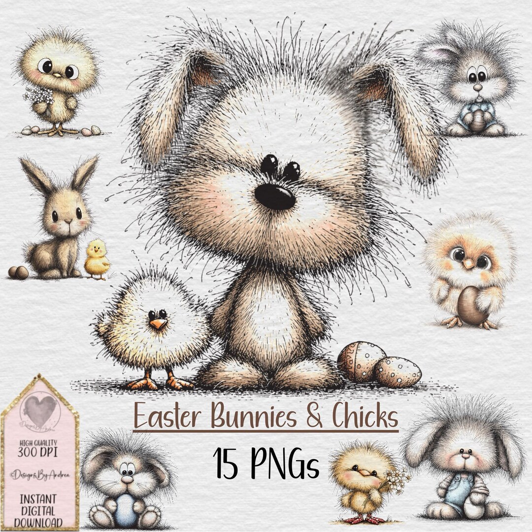 Whimsical Easter Bunnies & Chicks PNG Bundle | 15 Pngs | Instant ...