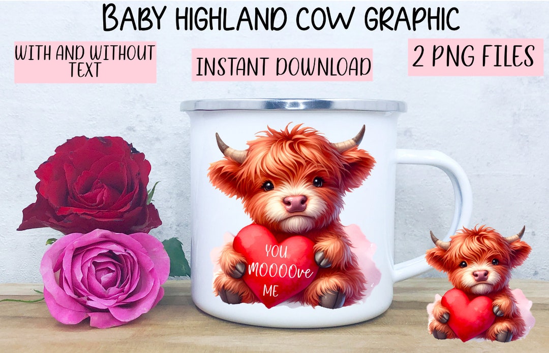 Cute Baby Highland Cow With Heart. One With you Mooove Me and One ...