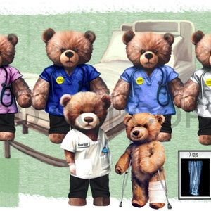 Medic Bears Clipart Set. 10 Files. Doctor, Nurses, Patient Ted, Background, X-ray and Hospital ...