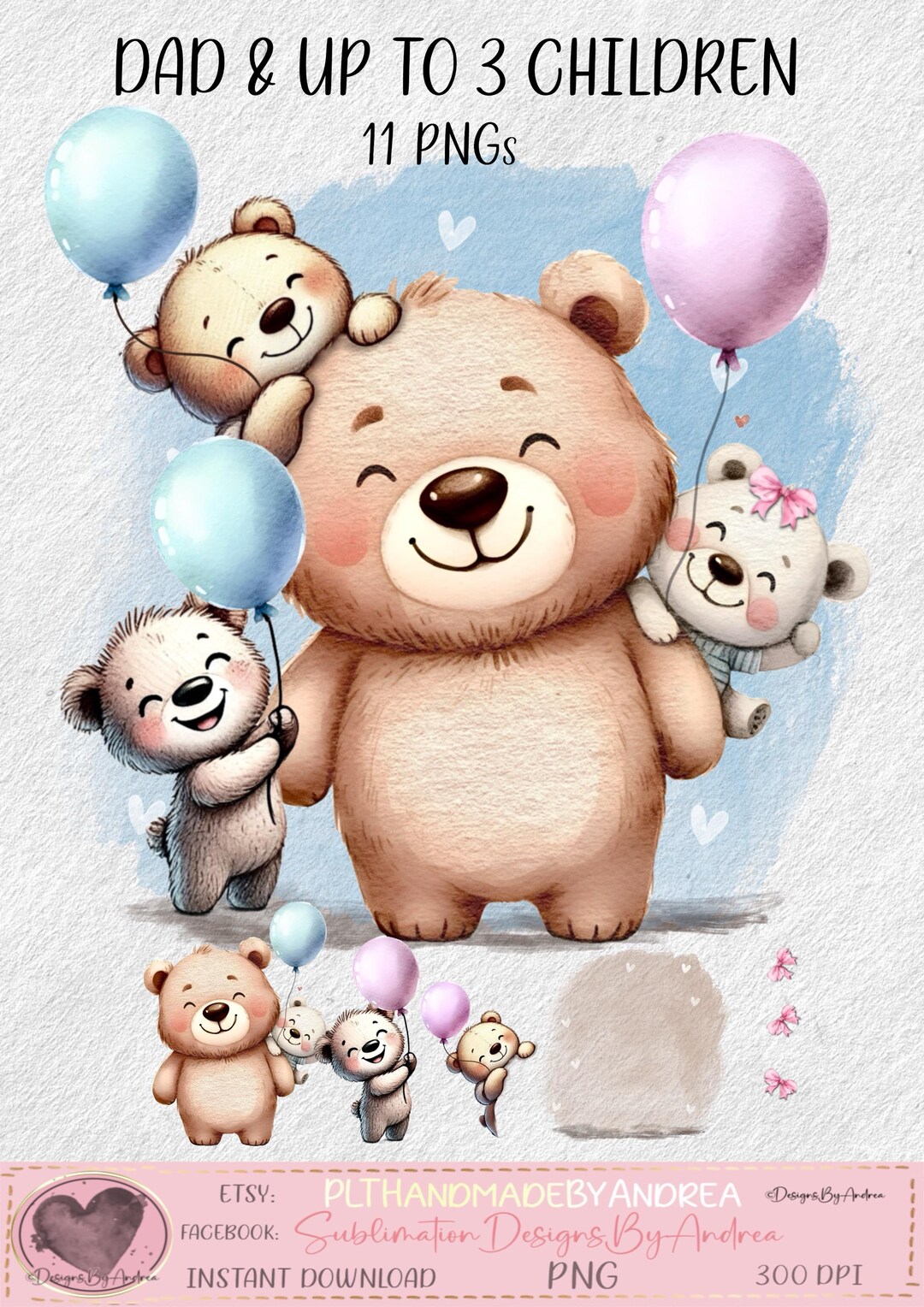 Daddy Bear & Cubs Clipart: Father's Day Pngs (11 Files) - Etsy