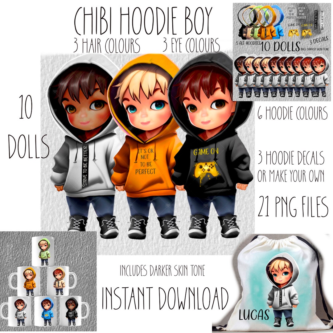 Cute Chibi Hoodie Boys. 21 Pngs.choice of Hair, Eye, Hoodie Colour. 3 ...
