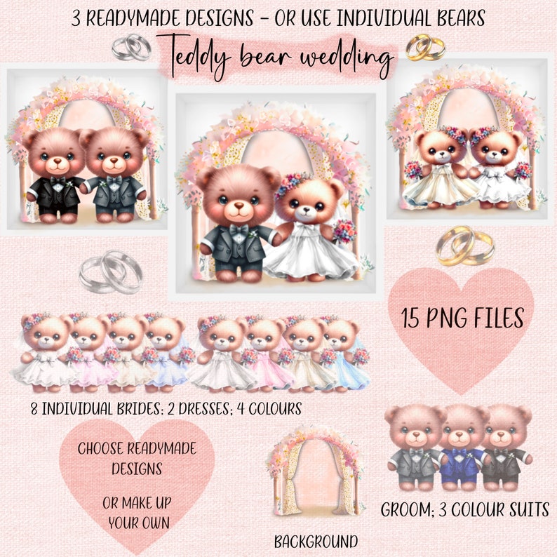 Teddy Bear Wedding Clipart: Bride & Groom PNG (digital Download) - Etsy