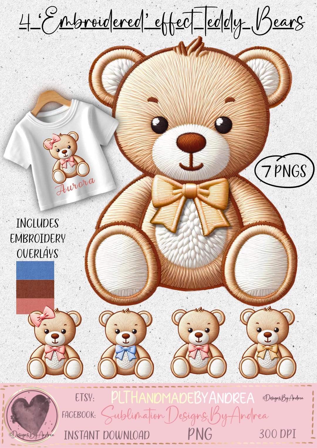Teddy Bears ‘embroidered’ Effect Detail. Sublimation Embroidery Design ...