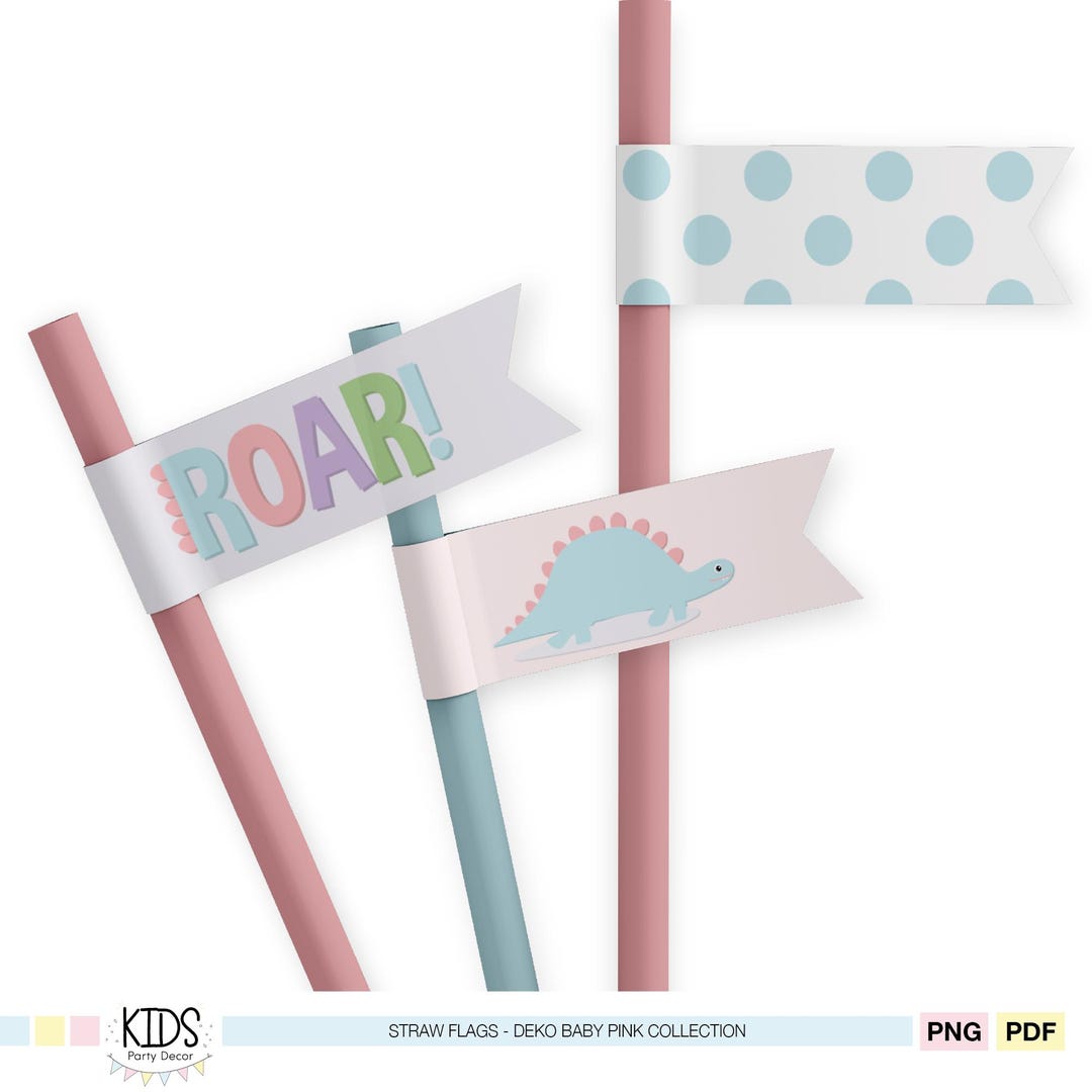 Dinosaur Birthday Straw Flags, Printable Drink Flags, Roar Straw ...
