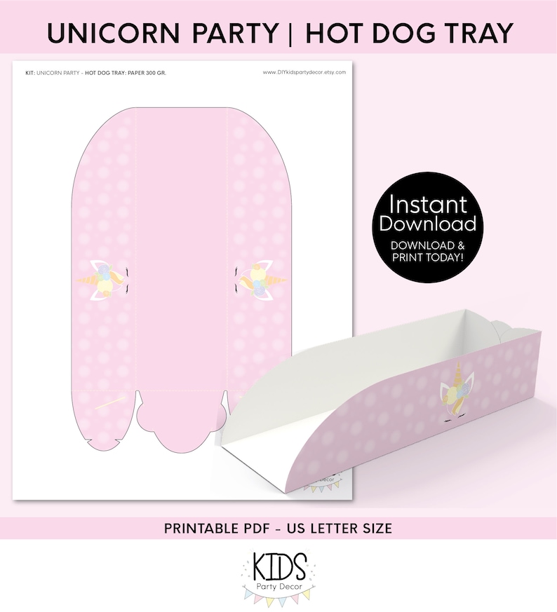 Unicorn Party Hot Dog Tray Unicorn Party Printable Unicorn - Etsy
