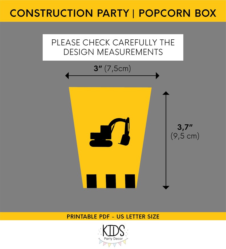 Construction Party Printable Popcorn Box, Birthday Party Decoration ...