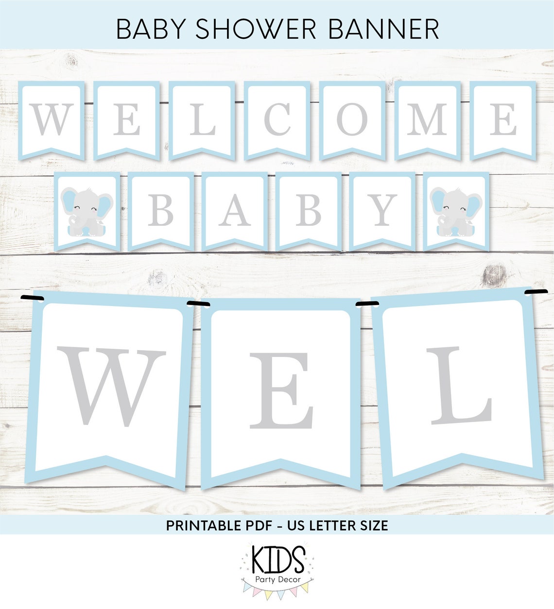 Elephant Welcome Banner, Baby Shower Blue Elephant Banner, Baby Boy ...